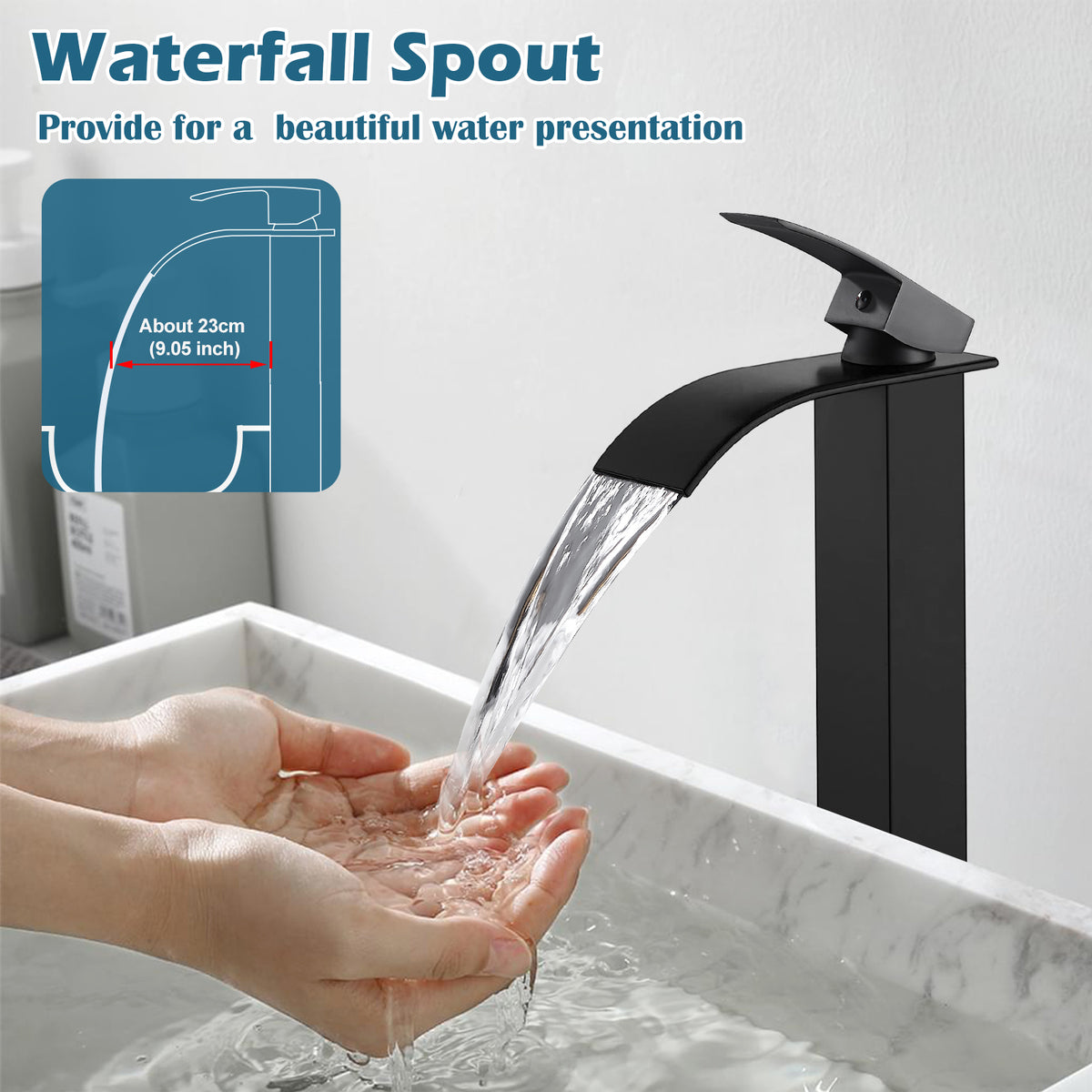 Midanya Waterfall Bathroom Bowl Vessl Sink Tall Faucet Single Handle S ...
