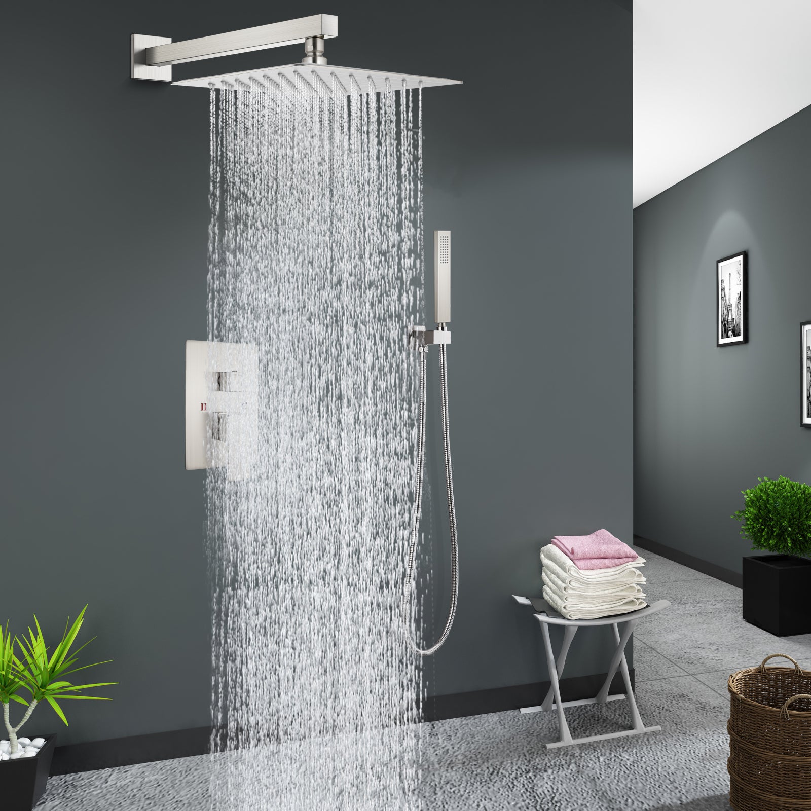 Midanya Rain Shower System 12 Inch Square Rainfall High Pressure Showe ...